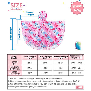 WAWSAM Lightweight Kids Rain Poncho Reusable Toddler Raincoat Waterproof Girls Rain Jacket