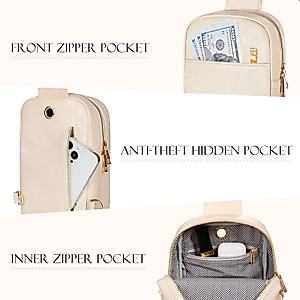 MoKo Vegan Leather Sling Bag - Small Trendy Casual Adjustable Detachable Shoulder Strap Crossbody Bags for Women and Men Daily Hiking Travel, Beige