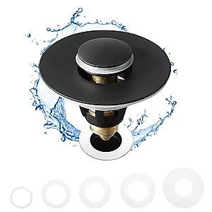 Fransiton Bathroom Sink Stopper, 1.1-1.77 Inch Basin Pop Up Black Sink Drain Stopper, Anti Clogging Drain Plug with Detachable Hair Catcher
