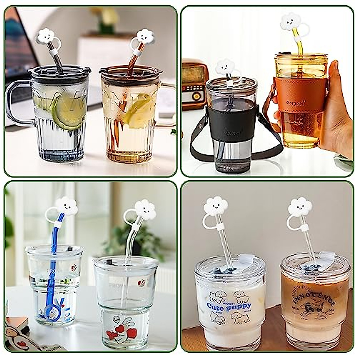 DazSpirit 4Pcs Cloud Straw Cover Caps and 2Pcs Spill-Proof Tumbler Lids for1.0 40oz Tumbler Cups and 8-10mm Straws, BPA-Free, Dishwasher-Safe, Suitable for Travel Picnic Hiking