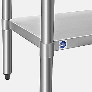 ROCKPOINT Stainless Steel Table for Prep & Work with Backsplash 24x36 Inches, NSF Metal Commercial Kitchen Heavy Duty Table with Adjustable Under Shelf and Table Foot for Restaurant, Home and Hotel