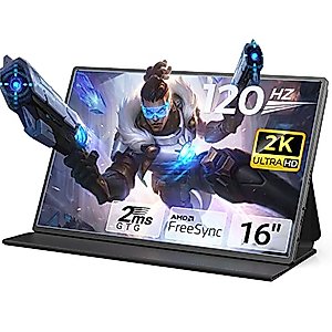 SVANTTO 16” 2K Portable Gaming Monitor, 120Hz 2ms Professional Esports Portable Monitor for Laptop with FreeSync, Plug and Play, w/Smart Cover & Speakers, VESA Mountable, Lightweight Travel Monitor