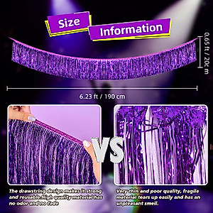 C＆B Purple Fringe Banner for Party Decorations,6.07 Ft Hanging Fringe Tinsel Garland, Metallic Foil Purple Streamer Photo Backdrop for The 70s & 80s Last Disco Bachelorette Party, Birthday Party Decor