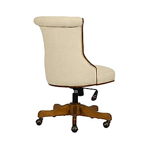 Home Office Chair Adjustable Height Swivel Chair with Wheels Linen Fabric Upholstered Computer Desk Chair with Wooden Legs Comfortable Armless Chair for Home Office Study Studio(Beige)