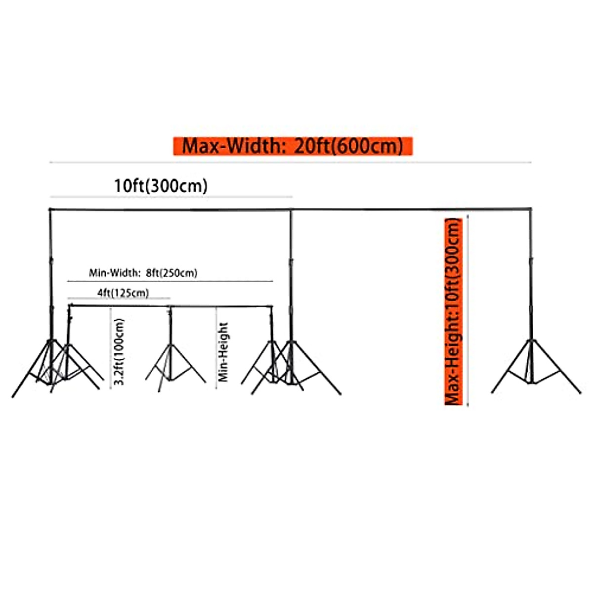 Kate 10x20ft (3x6m) Photography Backdrop Frame Stand for Room Set Adjustable Heavy Duty Photography Background Support System Kit