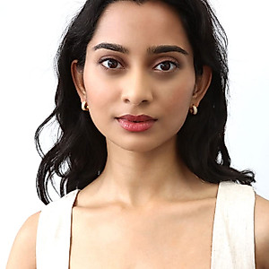 BERRICLE Sterling Silver Cubic Zirconia CZ Small Fashion Hoop Huggie Earrings for Women, Yellow Gold Flashed 0.5"