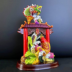 Lendonten Premium Chinese Feng Shui Decor Gifts, Home Office Tabletop Ornaments Collectible Figurines, Statues of Fishes Evolved Into A Dragon, FengShui Lucky Wealth for House