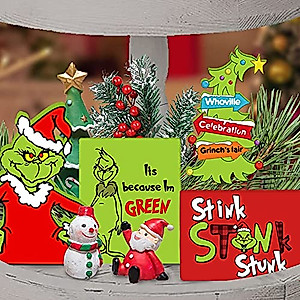 Christmas Tiered Tray Decorations Set Gifts (Tray Not Included) -𝑮𝒓𝒊𝒏𝒄𝒉𝒔 Christmas Decor,Grinchmas Table Top Xmas Christmas Party Decorations (Green-B)
