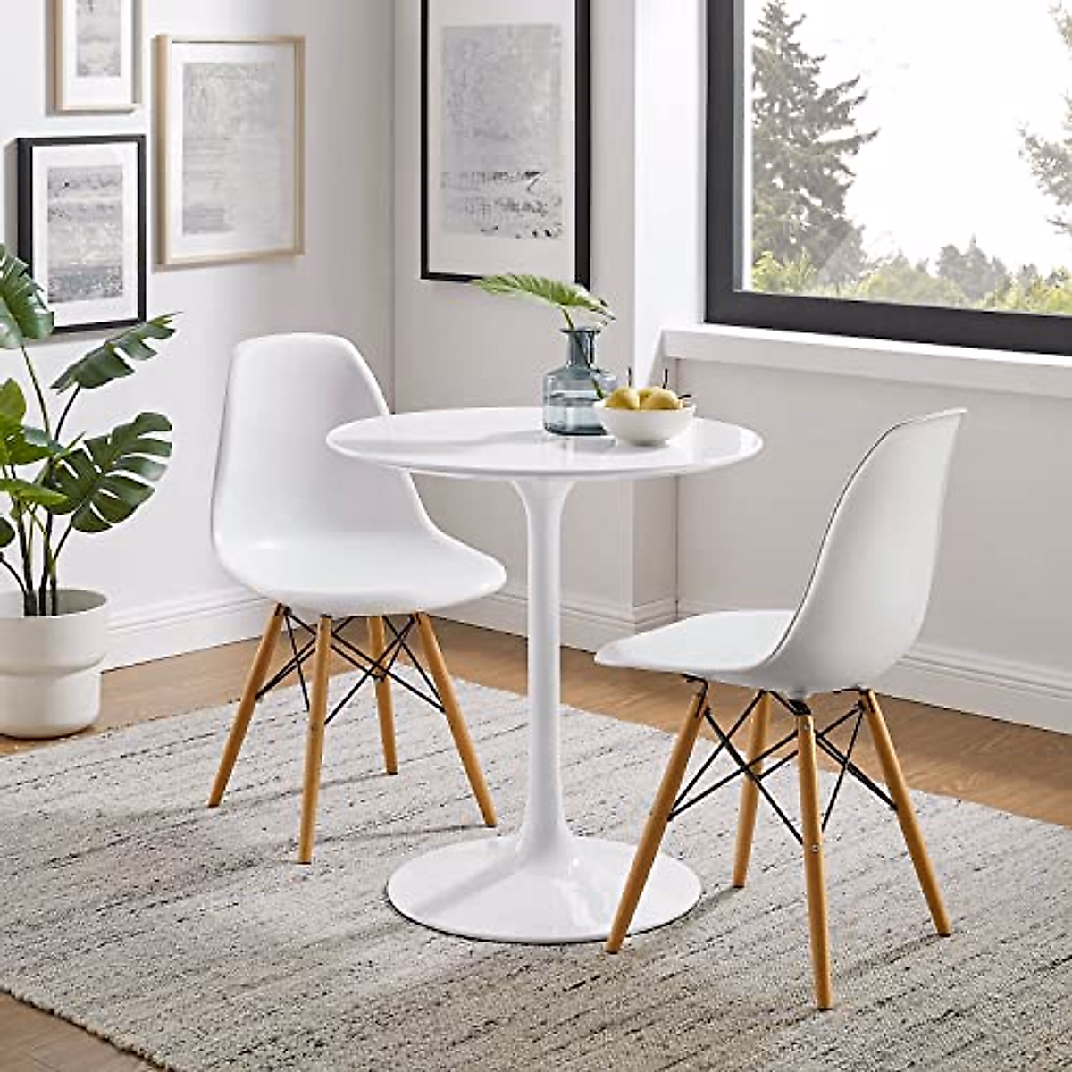 Modway Lippa 28" Mid-Century Modern Bar Table with Round Top and Pedestal Base in White