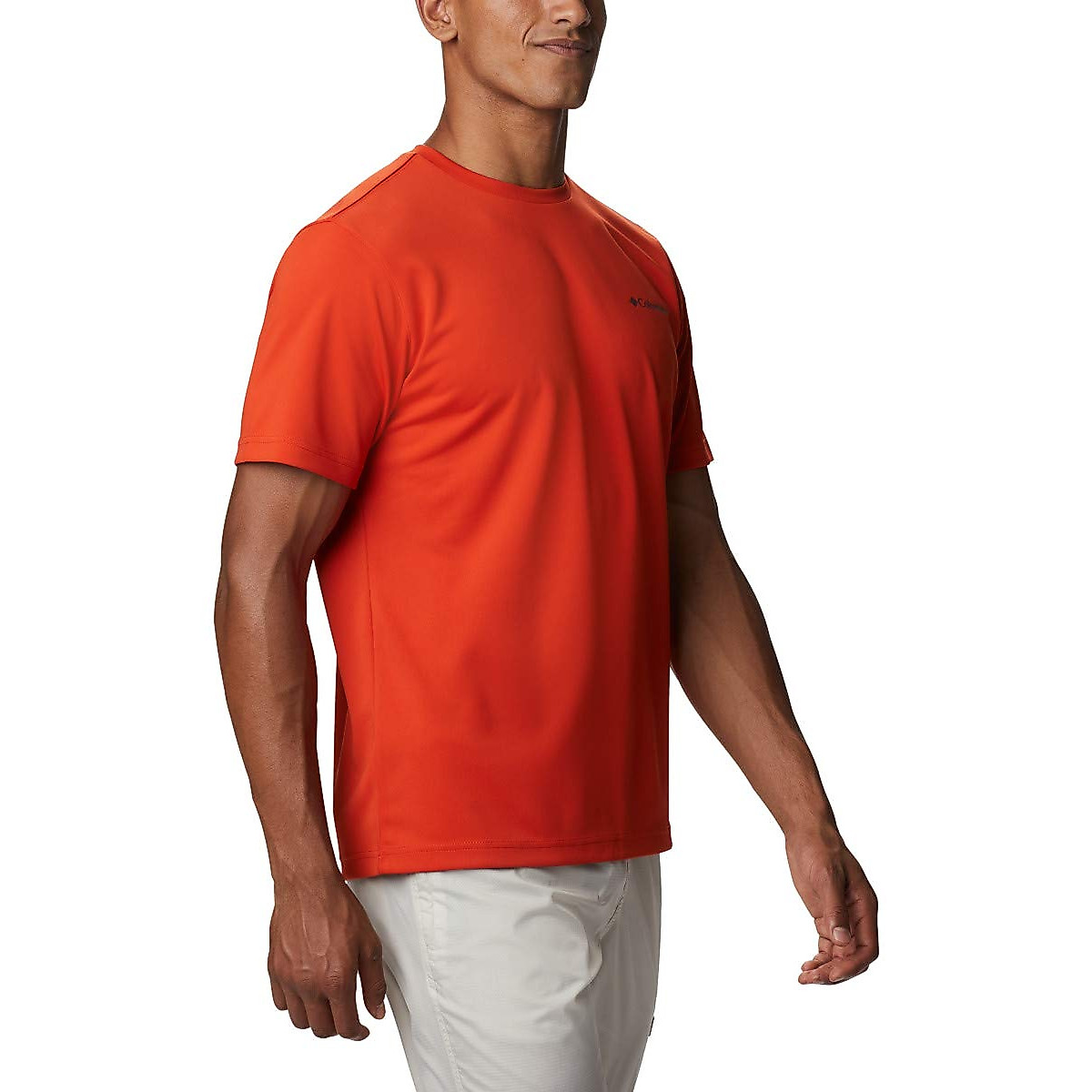 Columbia Men’s M Mist Trail Short Sleeve Tee Shirt, Cooling Material, Sun Protection, Bonfire, Small