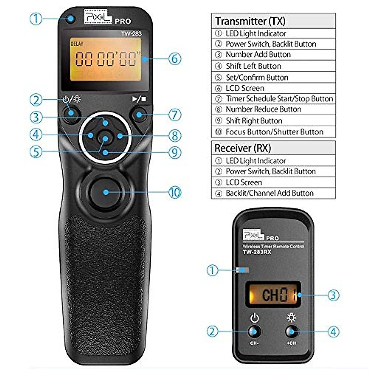 Pixel Timer Shutter Release Remote Control TW283-S2 Remote Release for Sony A58 A68 A1 A9 A7 A7II A7R A7RII A7S A5000 A5100 A6000 A6300 A6400 A6500 A6600 RX100/II HX300 HX400 HX400V HX50V HX90 RX10