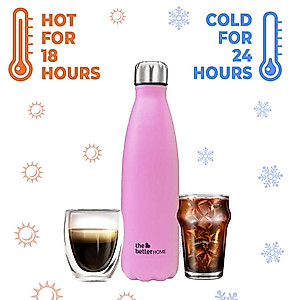 The Better Home 500 Stainless Steel Insulated Water Bottle 500ml Pink | Thermos Flask 500ml | Hot and Cold Steel Water Bottle 500ml | Food Grade & BPA Free Insulated Water Bottles (Pack of 2)