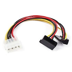 Monoprice Data Cable - 0.67 Feet - 4-pin MOLEX Male to 2X 15-pin SATA II Female with 90 Degree Power Cable