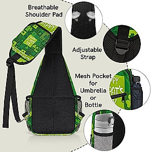 Plaid Happy St Patricks Day Shamrock Sling Backpack St. Patrick's Day Crossbody Bag Hiking Backpack Casual Daypack
