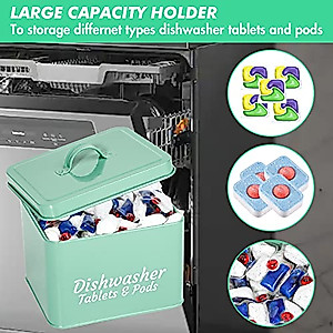 Webake Dishwasher Pod Container Tablet Holder, Farmhouse Metal Dishwasher Pods Storage Container with Lid for Kitchen Organization and Storage