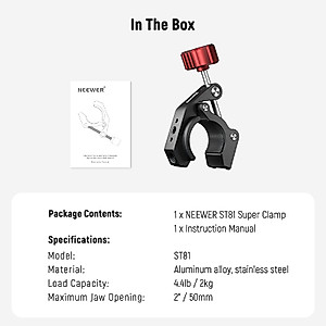 NEEWER Super Clamp with Cold Shoe and 1/4" 3/8" Threaded Holes, Max Load 4.4lb/2kg, Crab Shaped Camera Clamp Mount for Most Photography Accessories, Compatible with SmallRig Magic Arms, ST81