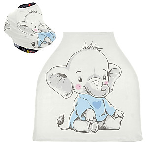 MNSRUU Baby Car Seat Covers Canopy Cover Blue Boy Elephant Baby Infant Stroller Cover Full Coverage Carseat Canopy Breathable Nursing Cover for Breastfeeding