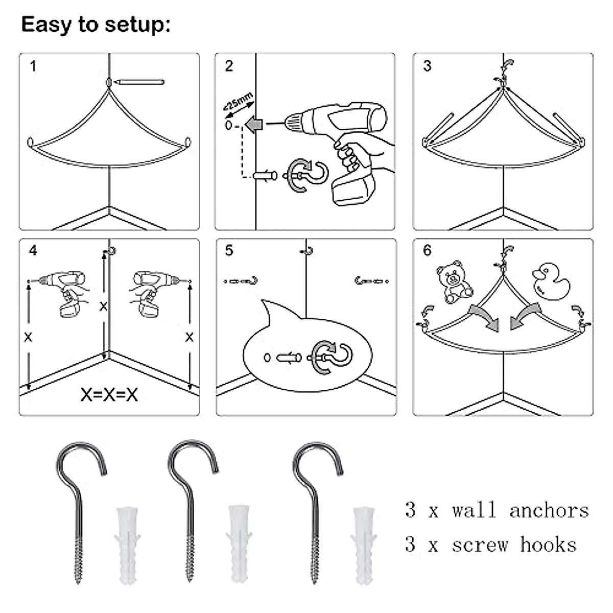 Powkoo Toy Hammock Stuffed Animals Storage Hammock Stuffie Squishmallows Party Hammock Toy Organizers Collection | Size:72" x 48" x 48" (White)