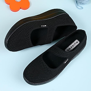 RUIDENG Womens Slip On Sneakers Breathable | Loafers for Women Comfort Standing | Platform Shoes Comfy Walking | Thick Bottom All Black Size 6