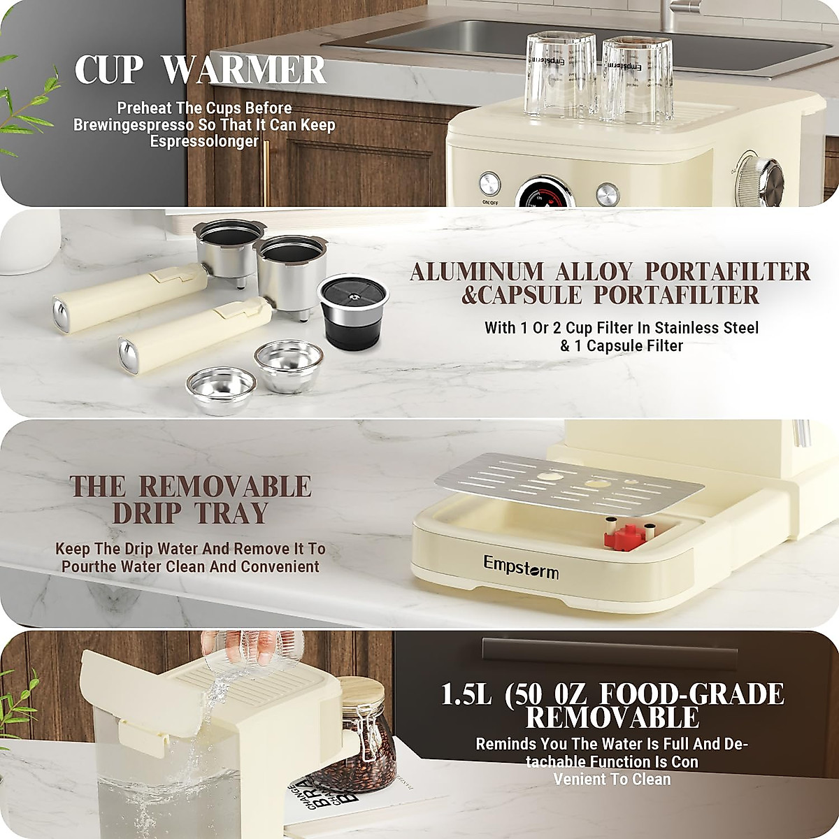 Empstorm Espresso Machine Latte Coffee Makers 20 Bar, 2 IN 1 Professional Cappuccino Machine and Milk Frother Steam Wand Compatible for NS Original Capsules for Home Brewing