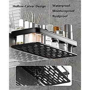 SPNDOB Shower Caddy, Adhesive Shower Shelves with Hooks No Drilling Rustproof & Waterproof Wall Mounted Bathroom Shower Organizer,Black.[2 Pack]