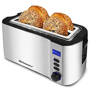 Elite Gourmet ECT2428 Extra Wide 1.25” Slot 2-Slice Toaster, Cancel, Defrost and Bagel Functions, 6 Toast Settings, Slide-Out Crumb Tray, Stainless Steel