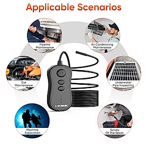 Wireless Endoscope, LIMINK 50Ft Snake Camera, Inspection Camera with Ip67 Waterproof, WiFi borescopes 2.0 MP HD Drain Camera for Android and iOS Smartphone, iPhone, iPad, Samsung -Black(50FT)