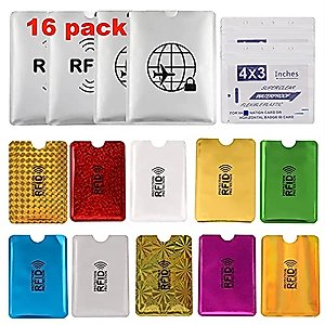 Luumxai 16 RFID Blocking Sleeves Envelopes(10 Credit Card Holders & 4 Passport Protectors) Identity Theft Protection Secure Sleeves Set.Waterproof aluminum foil slim Design easily into your Wallet