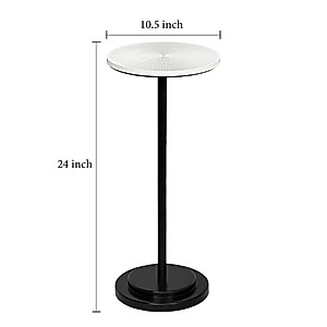 COVLON Drink Table, Carved Table Top Martini Table, Small Side Table, Weighted Base Pedestal Table for Living Room, Bedroom, Modern, White and Black