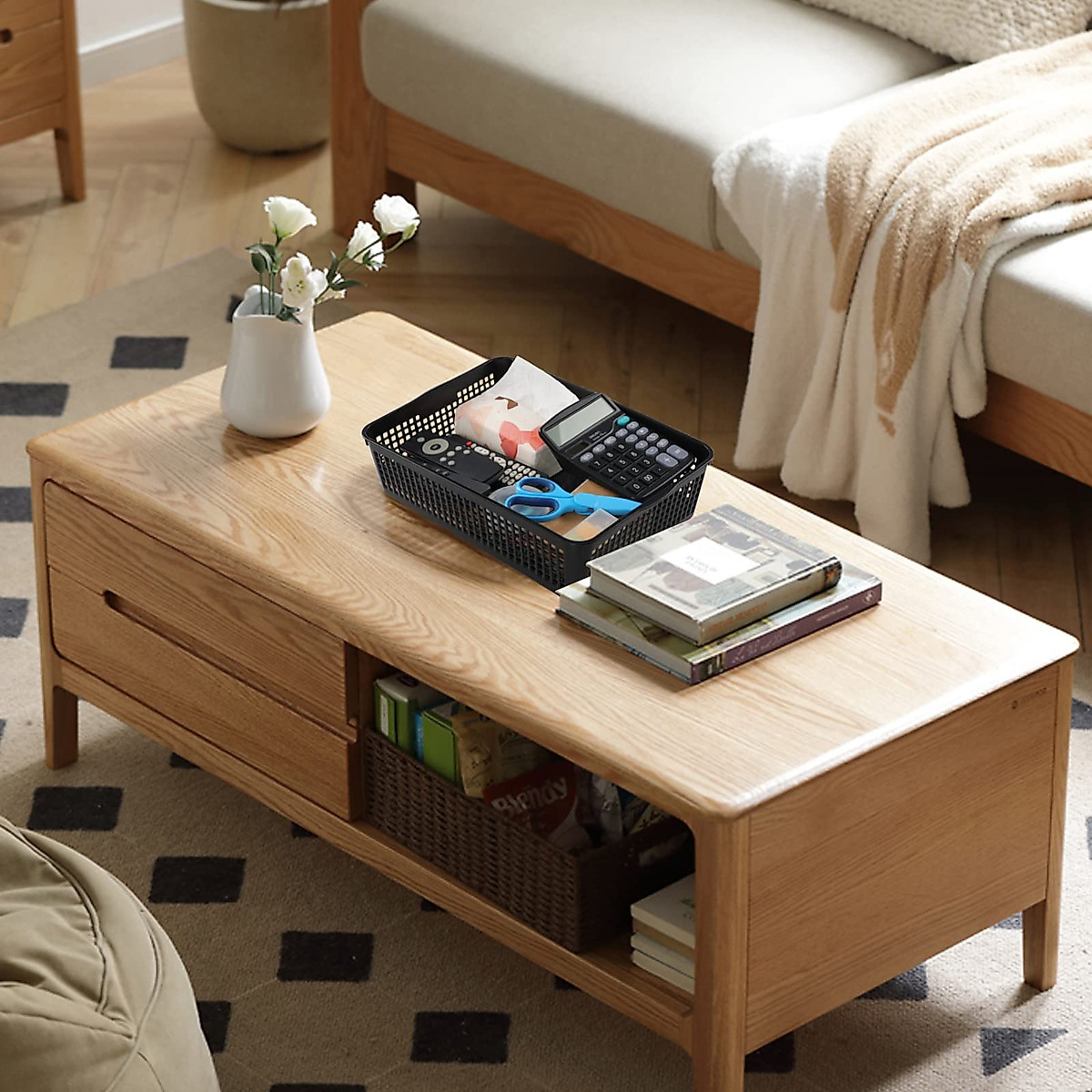 Leendines A4 Size Plastic Storage Trays, Shallow Storage Baskets Set of 6