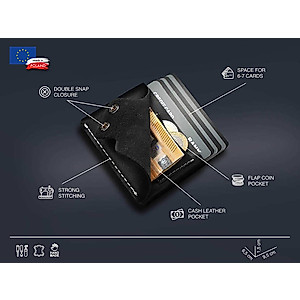 PULARYS Mini Wallet HOBBY - Credit Card Case - Italian Leather - Space for up to 8 Cards - Pockets for Coins and Bills - Modern Design For Men and Women - Fashionable Colors