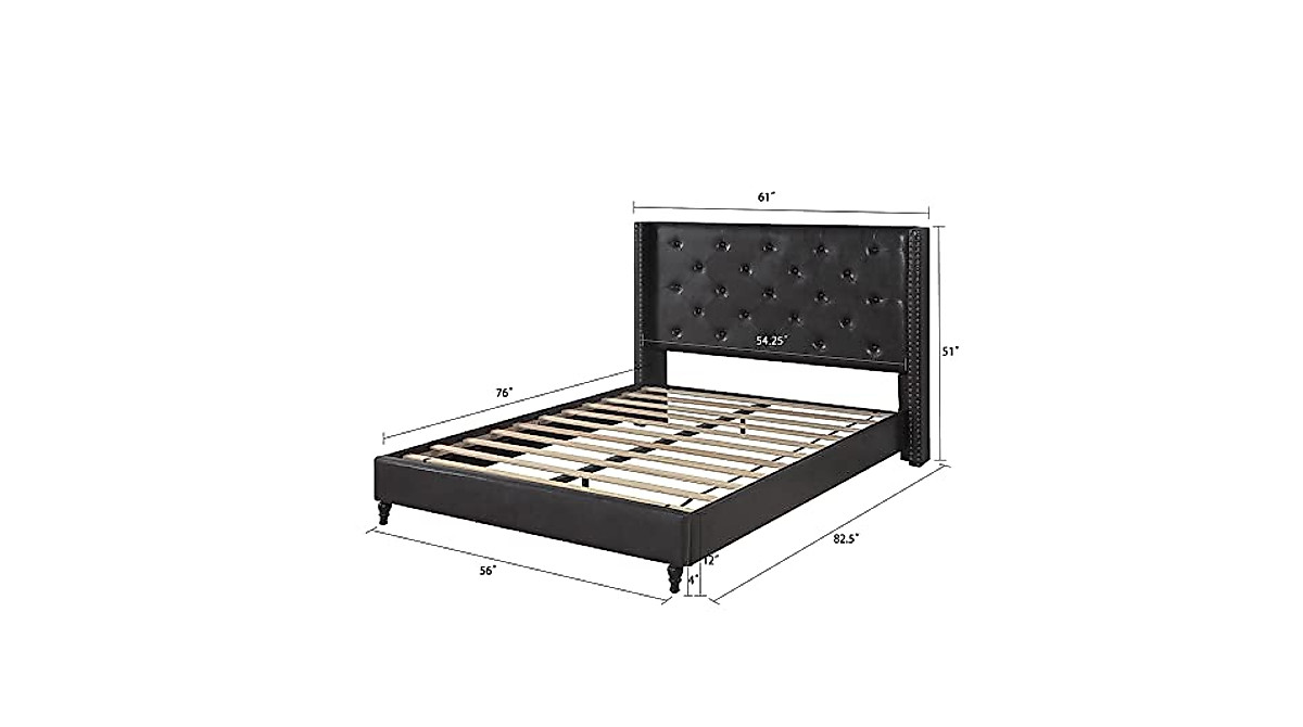 Elegant Full Upholstered Bed Frame with Tall Headboard