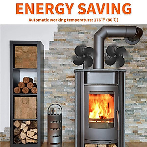 EIVOTOR Heat Powered Stove Fan 4-Blade Auto-sensing Fireplace Fan for Wood/Log Burner/Fireplace,Eco Friendly and Efficient wood stove fan