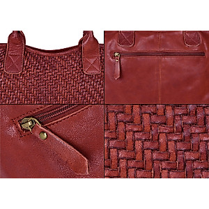 ANTONIO VALERIA Alice Red Braided Washed Leather HandBag for Women