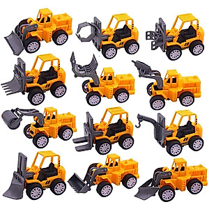 3 otters Engineering Car Toys, 24PCS Construction Trucks Toys Small Construction Vehicles Pull Back Toy