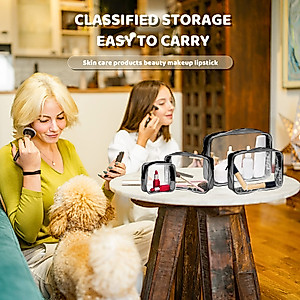 Rcybeo Clear Makeup Bags, 4 Pack Cosmetic Bags with Zipper Portable PVC Toiletry Carry Pouch for Travel, Bathroom and Organizing