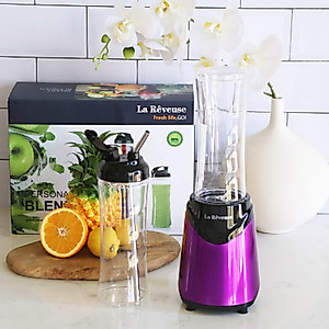 La Reveuse Smoothie Blender Personal Size 300 Watts with 2 Pieces 18 oz BPA-free Travel Sports Bottles,Purple