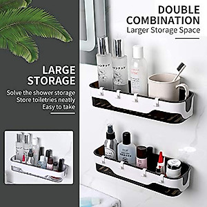 Bathroom Shelves with 4 Hooks，Shower Caddy with Adhesive，Racks Strong and Sturdy for Lavatory,Portable,Washroom, Restroom, Shower, Toilet,Kitchen