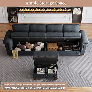 JAMFLY Sectional Couches for Living Room L Shaped Couch with Storage, 4-Seat Convertible Sectional Sofa Couch with Ottoman, Living Room Furniture Sets with Cup Holders, Dark Gray