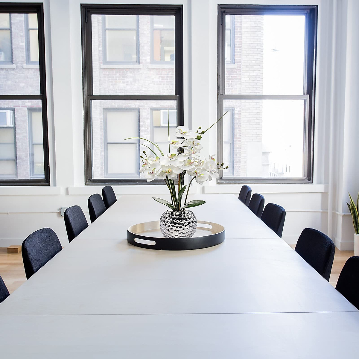 Orchids Artificial Flowers 20.8'' Faux Orchid Flower Arrangement Fake Orchid White Flower with Silver Ceramic Vase Phalaenopsis Orchid for Home Office Bathroom Table Centerpieces Decor, Briful