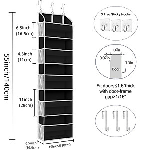 TAHAVICE 1 Pack Over The Door Storage Organizer with 5 Pockets 10 Mesh Side Pockets, 44 lbs Weight Capacity Door Hanging Organizers and Storage for Bedroom,Bathroom,Nursery,Pantry,Dorm(Black)