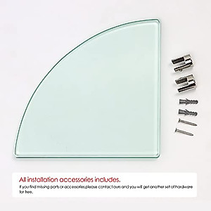 Bathroom Tempered Glass Shower Corner Shelf 12mm Thick Floating Wall Mounted Shelves for Home Decor 9"x9" Quarter Circle Shevling with SUS304 Bracket