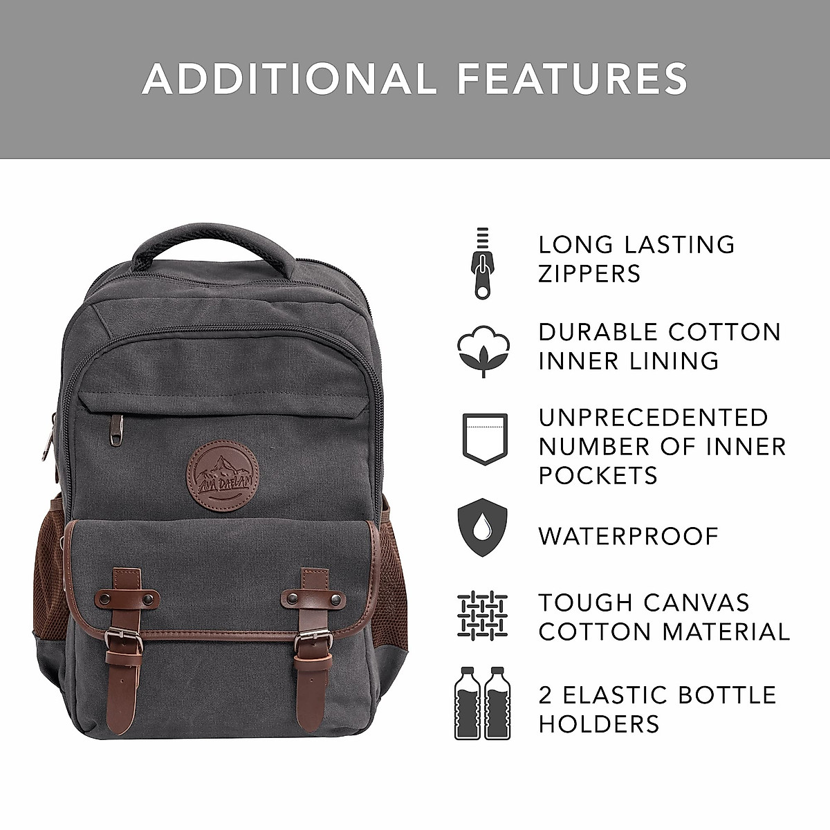 Ama Dablam Canvas Laptop Backpack for School Work & Travel (CarryOn), Cotton w/ 17in Sleeve | Waterproof | Durable (XL, 30 Liter) Lone Pine