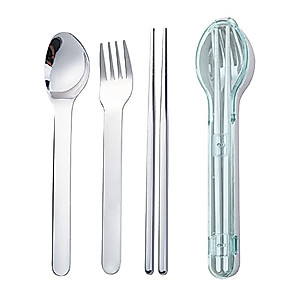 1 Set Cutlery Set Smooth Surface -deform Stainless Steel Portable Fork Spoon Chopsticks with Spoon-shaped Case for Students
