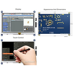 waveshare 5inch Resistive Touch Screen LCD Compatible with Raspberry Pi 5/4B/3B+/3A+/2B/B+/A+/Zero/Zero W/WH/Zero 2W CM3+/4 800×480 Resolution HDMI Low Power Consumption Supports Windows
