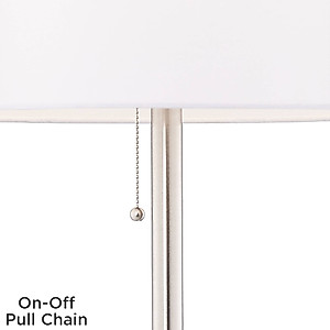 360 Lighting Caper Modern Floor Lamp with Tray USB and AC Power Outlet on Table Glass 60.5" Tall Satin Nickel White Fabric Drum Shade for Living Room Reading House Bedroom