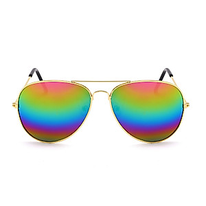 SOOLALA 2 Pairs Womens Classic Thin Metal Rainbow Mirrored Lens Aviator Sunglasses