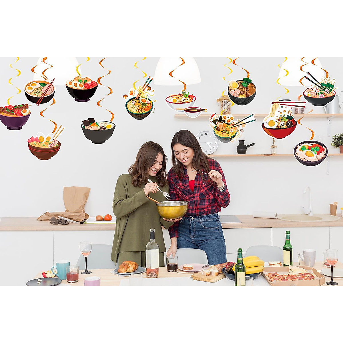 24 Pieces Ramen Hanging Swirls Japanese Noodles Streamers Ramen Hanging Decorations Ceiling Swirls for Ramen Noodles Birthday Party Decorations Party Supplies Baby Showers Decorations