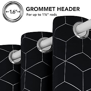 Deconovo Blackout Grommet Thermal Insulated Silver Foil Printed Curtains, Black/Diamond, 42W x 63L