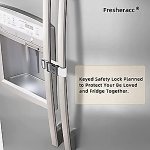 Fridge Refrigerator Cabinet Adult Child Proof Lock With Keys, [2 Packs] Fresheracc Adjustable French Door Guard Lock for Toddlers Children Kids Special Needs, No Drill No Screw No Adhesive (White)